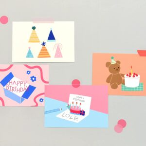 Monolike Birthday Party Single cards - mix 24 pack, lovely 24 Single cards