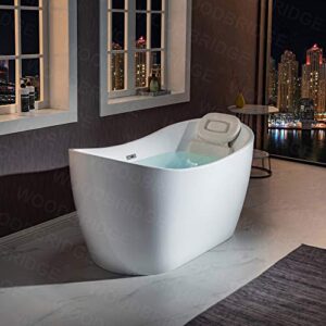 WOODBRIDGE 59" Acrylic Freestanding Bathtub Contemporary Soaking White Tub with Chrome Overflow and Drain，B0016 -C-Drain &O