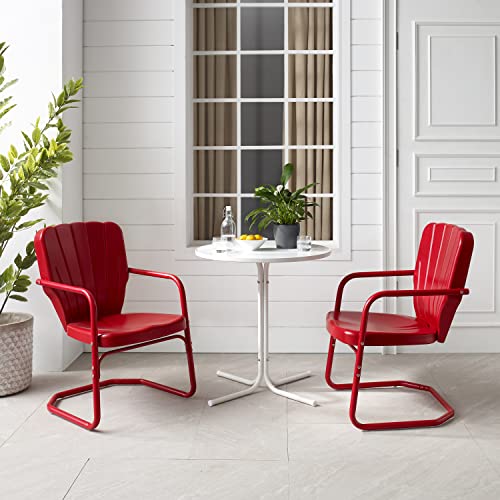 Crosley Furniture Ridgeland 3-Piece Outdoor Bistro Set, Retro Metal Patio Table and Chairs for Dining, Porch, Bright Red Gloss