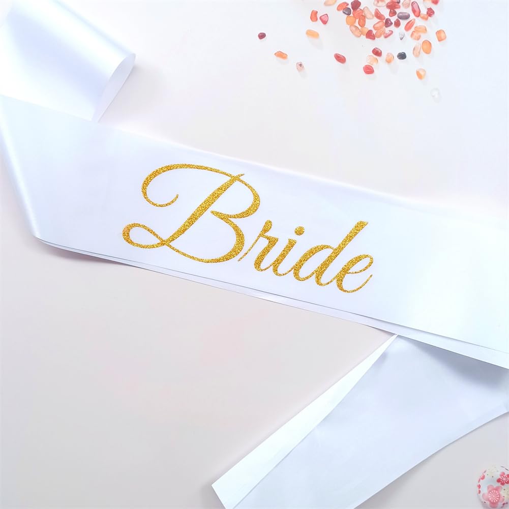 Magnusson's Garden Bride Sash, White and Gold Glitter Bachelorette Party Sash for Future Mrs, Bridal Shower Sash, In My Bride Era Wedding Party Decorations and Supplies