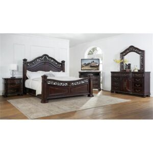 BOWERY HILL King Size Bed Bed with Headboard, Footboard, Wooden Slats in Wood, in Chocolate, No Box Spring Needed, Easy Assembly