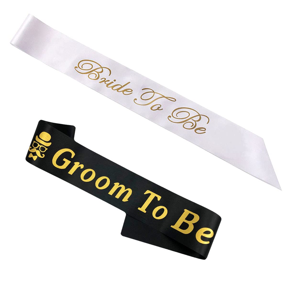 Bachelorette Party Sash Set- Bride and Groom Sash for Wedding Bridal Shower Party Decorations (White and Black)