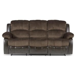 Pemberly Row Traditional Microfiber Double Reclining Sofa in Chocolate