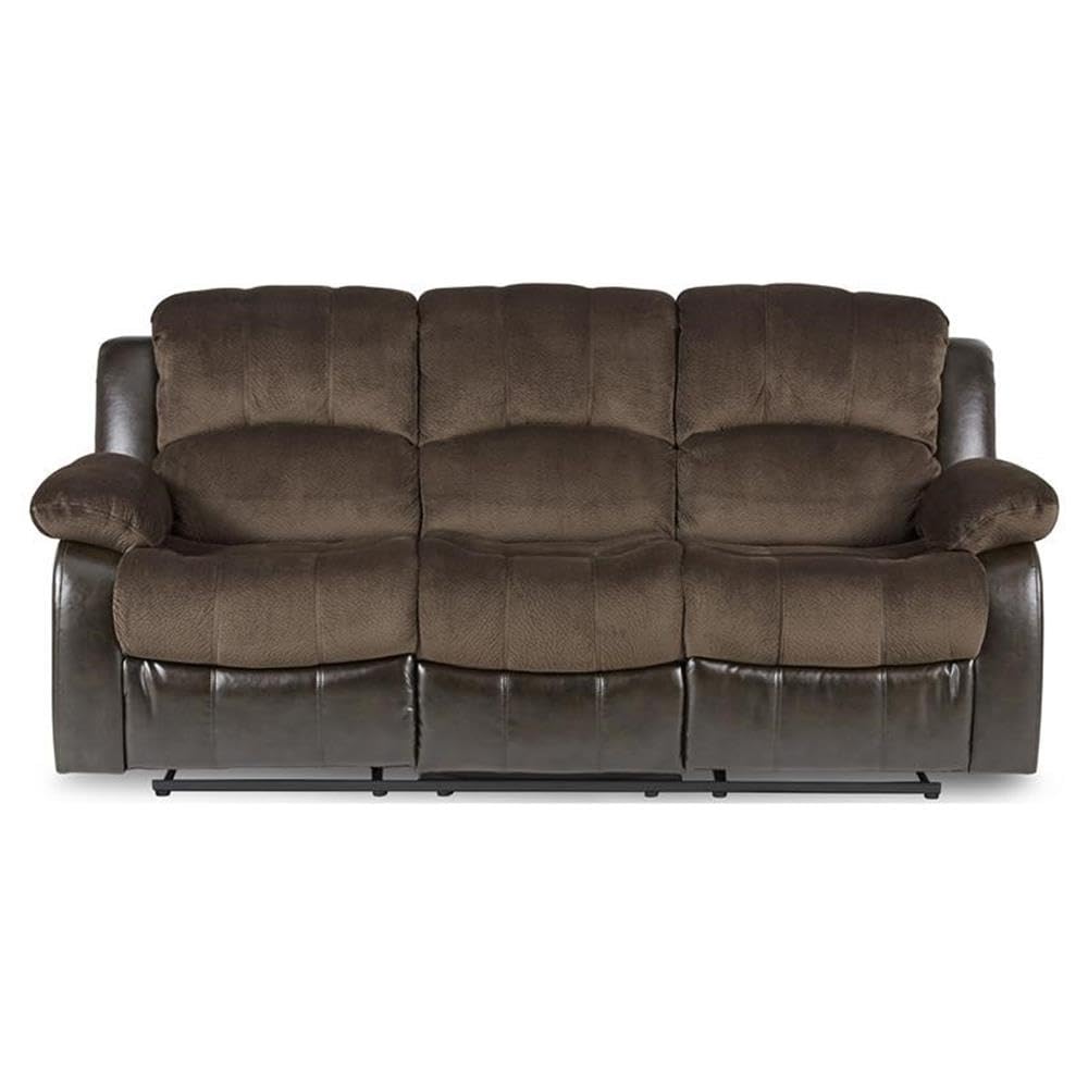 Pemberly Row Traditional Microfiber Double Reclining Sofa in Chocolate