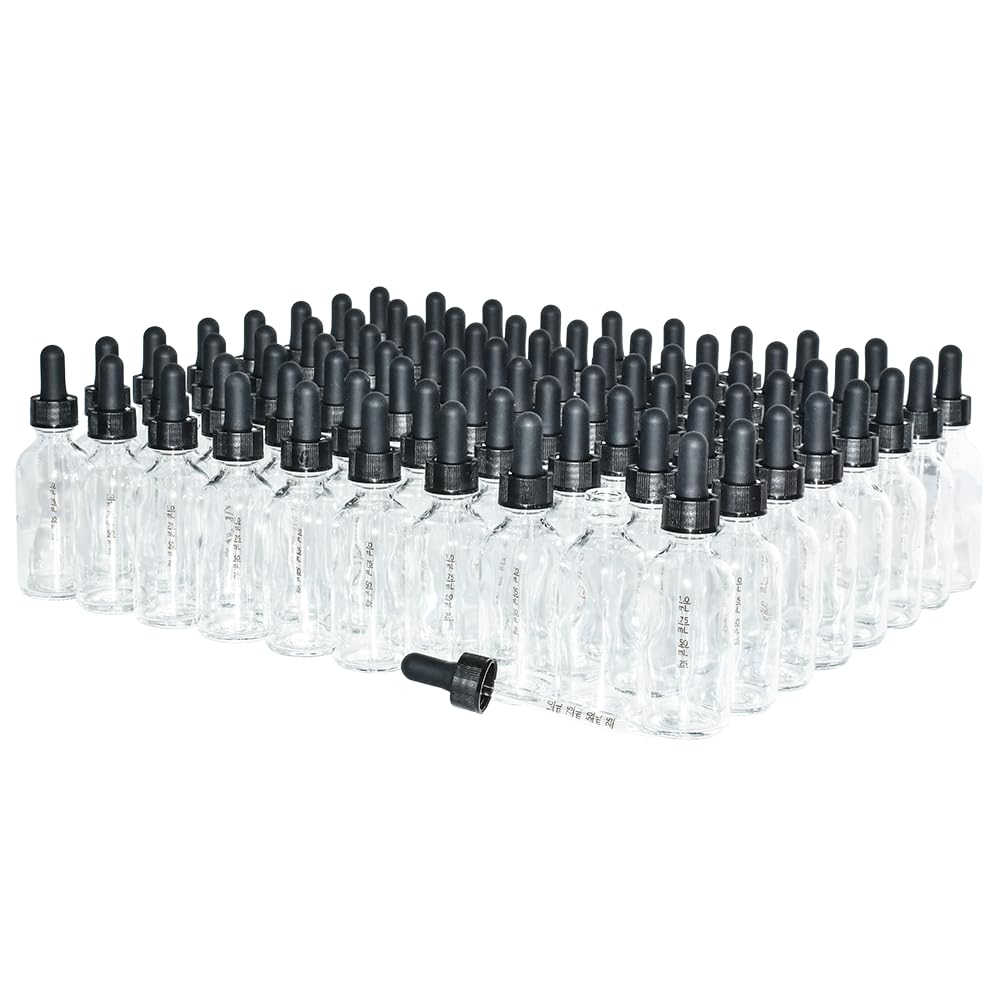 (Pack of 80) 2 oz. Clear Boston Round with Graduated Black Glass Dropper