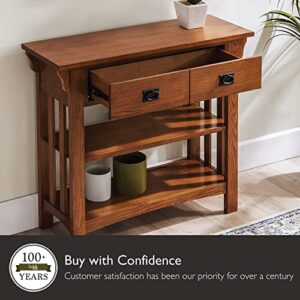 Leick Home 8261 Mission Bookcase Console Table with Drawers, Made with Solid Wood, for Living Room, Entry Way, Office, Bedrooms, Russet Finish