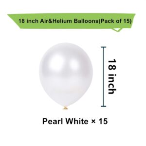 18 inch White Balloons, 15 pcs Big Pearl White Thicker Latex Balloons for Birthday Wedding Party Decorations (Pearl White)