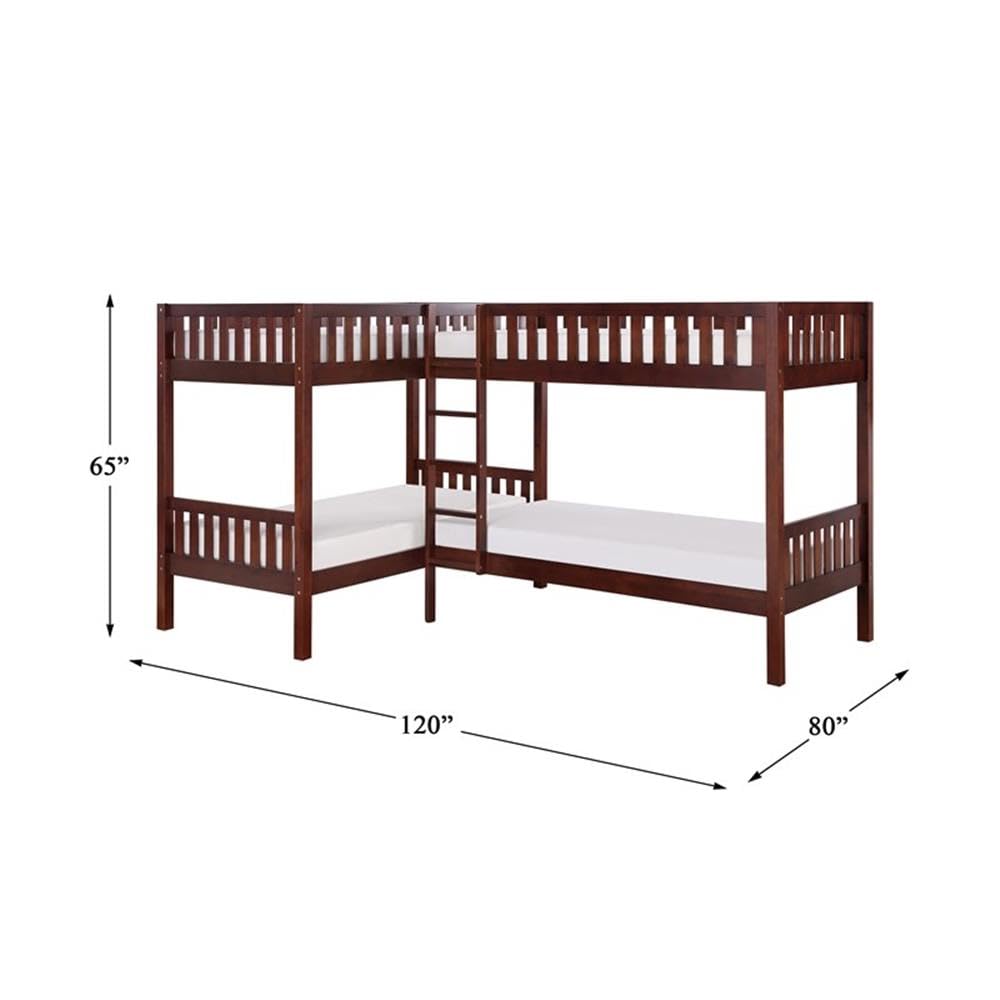 Lexicon Rowe Transitional Wood Corner Bunk Bed in Dark Cherry