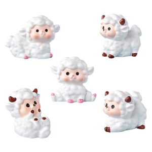 super cute sheep figure animal toys set cake topper, 5pcs miniature sheep figurine toy set for kids baby shower birthday party cake decoration