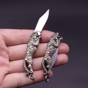 epichao stainless steel portable edc mini folding pocket knife small keychain knife tiny box cutter tools (tiger)