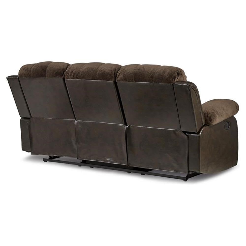 Pemberly Row Traditional Microfiber Double Reclining Sofa in Chocolate