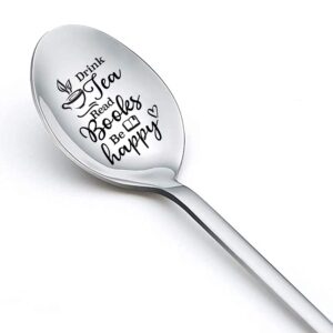 new stainless steel spoon,drink tea read books be happy,enjoy afternoon tea spoon 304 pointed gift couple leisure tea set dinner spoon,christmas birthday gift,can be custom wholesale.