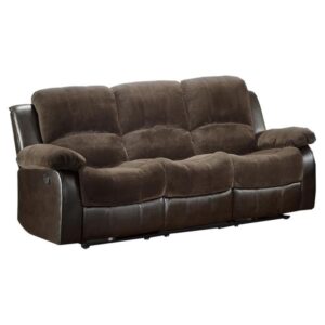 pemberly row traditional microfiber double reclining sofa in chocolate