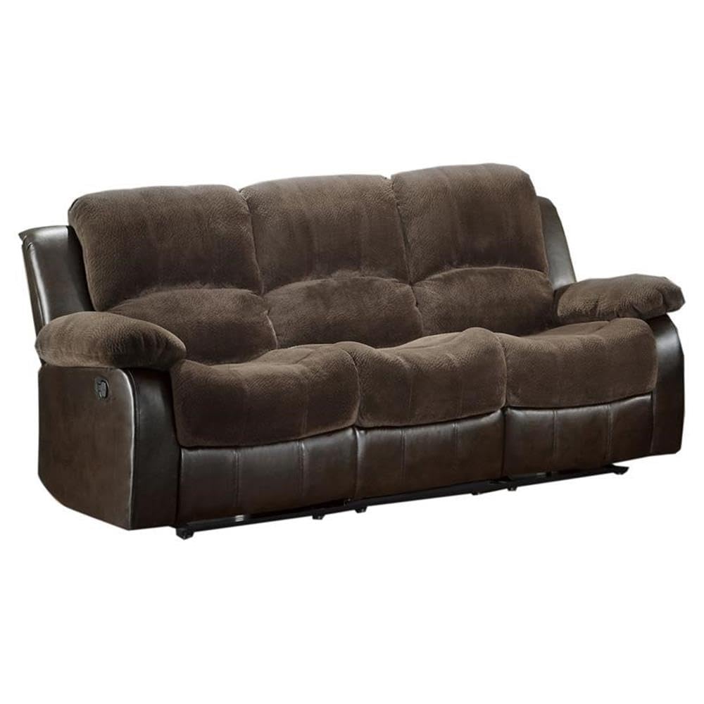 Pemberly Row Traditional Microfiber Double Reclining Sofa in Chocolate