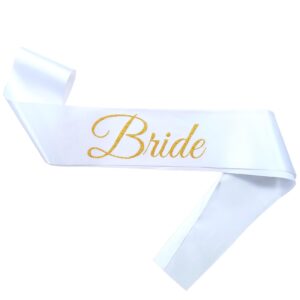 magnusson's garden bride sash, white and gold glitter bachelorette party sash for future mrs, bridal shower sash, in my bride era wedding party decorations and supplies