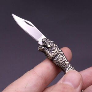 Epichao Stainless Steel Portable EDC Mini Folding Pocket Knife Small Keychain Knife Tiny Box Cutter Tools (Tiger)