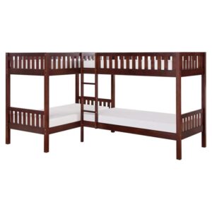 lexicon rowe transitional wood corner bunk bed in dark cherry