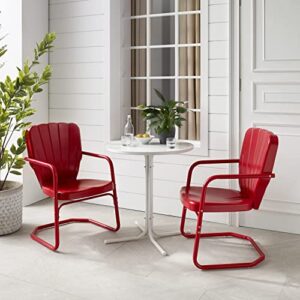 Crosley Furniture Ridgeland 3-Piece Outdoor Bistro Set, Retro Metal Patio Table and Chairs for Dining, Porch, Bright Red Gloss