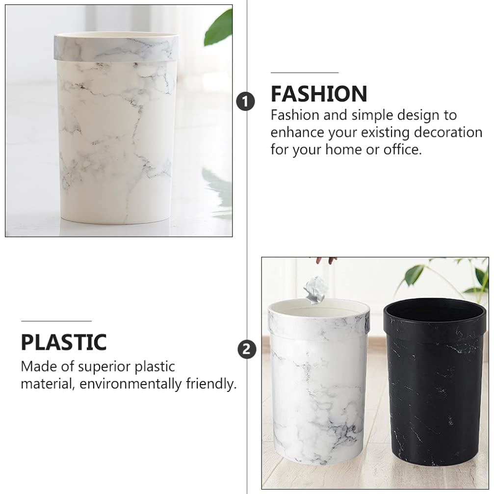 Small Marble Trash Can Wastebasket Plastic Recycling Bin Waste Paper Basket Garbage Can Container Bin for Office Bathroom Bedroom Cabinet 30x21cm