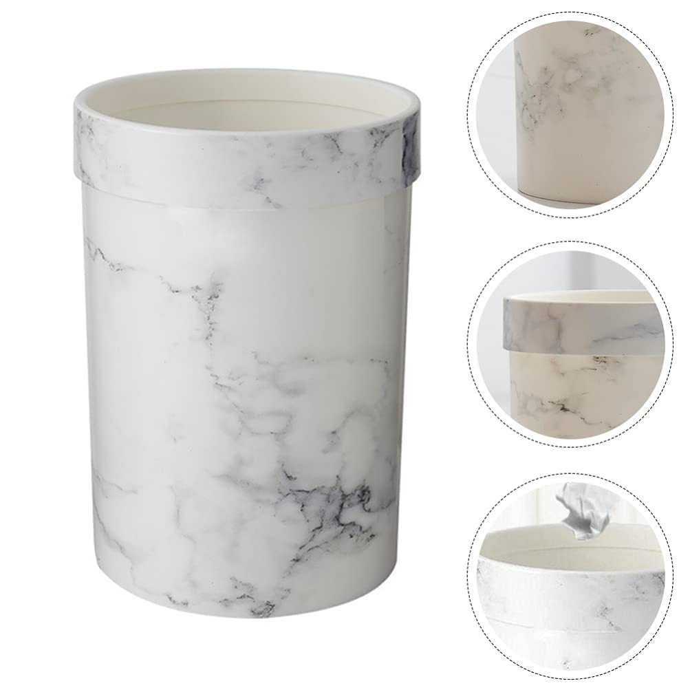 Small Marble Trash Can Wastebasket Plastic Recycling Bin Waste Paper Basket Garbage Can Container Bin for Office Bathroom Bedroom Cabinet 30x21cm