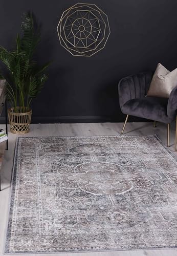 The Rug Collective Machine Washable Area Rugs 9x12 Living Room- Distressed, Vintage, Premium Recycled Cotton | Fade & Stain Resistant, Pet & Kid Friendly, Eco Friendly, Non-Shed, Non-Slip | Kendra Ash