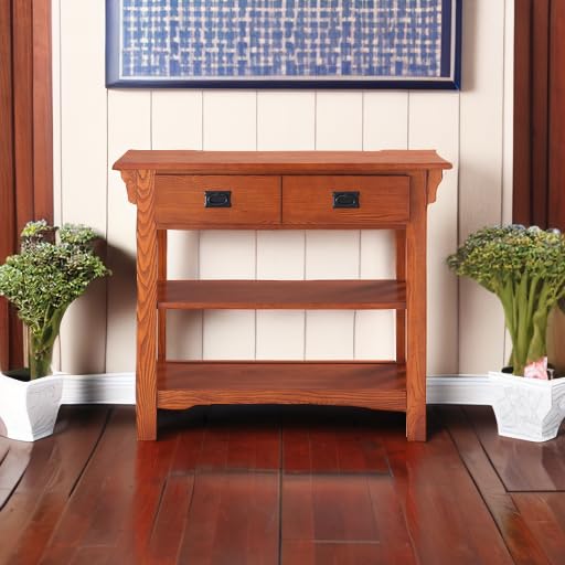 Leick Home 8261 Mission Bookcase Console Table with Drawers, Made with Solid Wood, for Living Room, Entry Way, Office, Bedrooms, Russet Finish