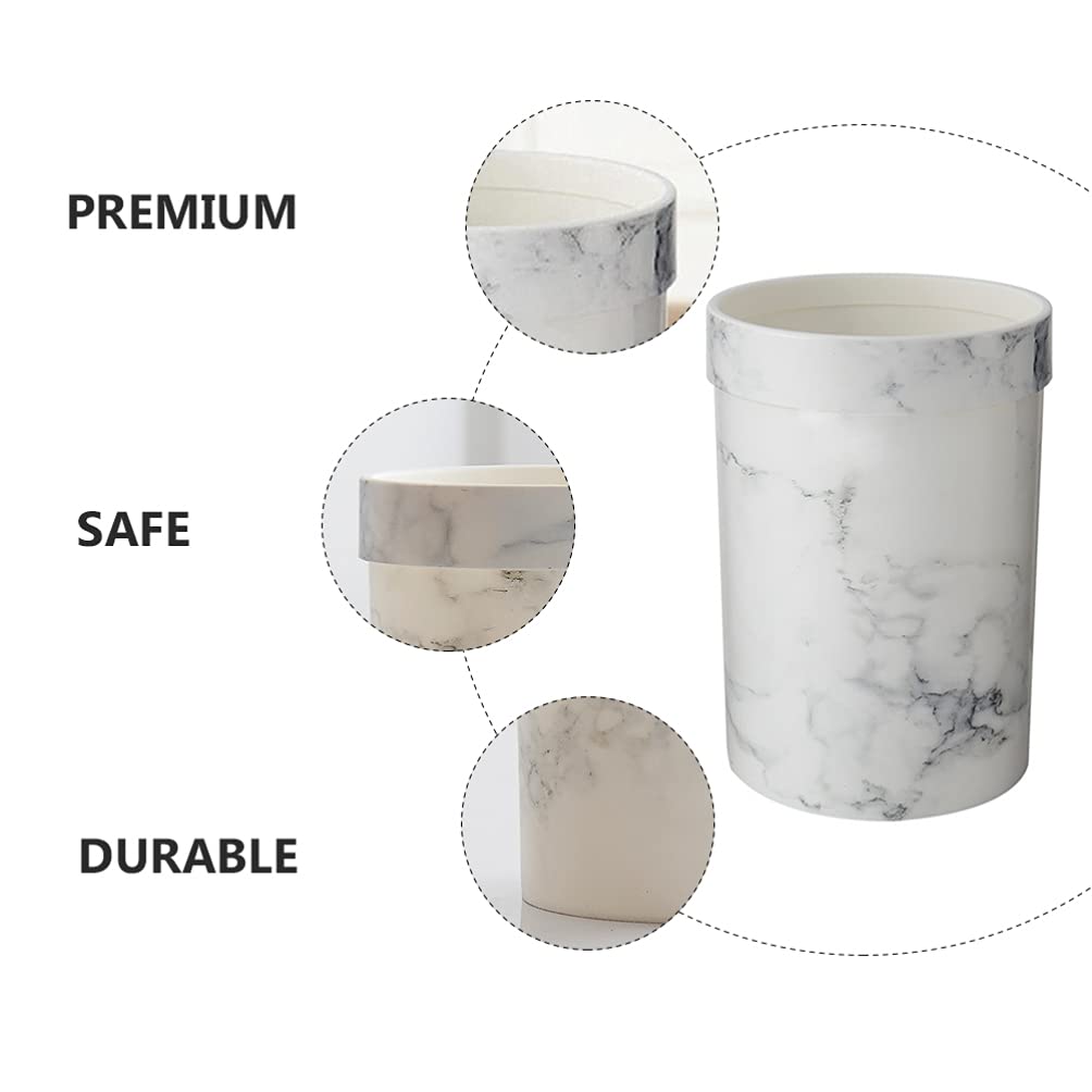 Small Marble Trash Can Wastebasket Plastic Recycling Bin Waste Paper Basket Garbage Can Container Bin for Office Bathroom Bedroom Cabinet 30x21cm