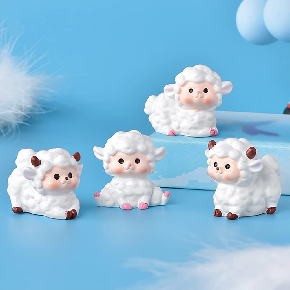 Super Cute Sheep Figure Animal Toys Set Cake Topper, 5Pcs Miniature Sheep Figurine Toy Set for Kids Baby Shower Birthday Party Cake Decoration