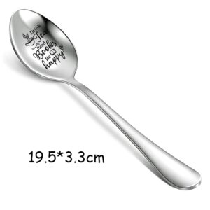 New Stainless Steel Spoon,Drink Tea Read Books Be Happy,Enjoy Afternoon Tea Spoon 304 Pointed Gift Couple Leisure Tea Set Dinner Spoon,Christmas Birthday Gift,Can Be Custom Wholesale.