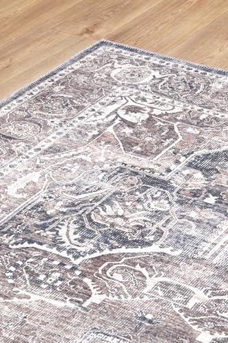 The Rug Collective Machine Washable Area Rugs 9x12 Living Room- Distressed, Vintage, Premium Recycled Cotton | Fade & Stain Resistant, Pet & Kid Friendly, Eco Friendly, Non-Shed, Non-Slip | Kendra Ash