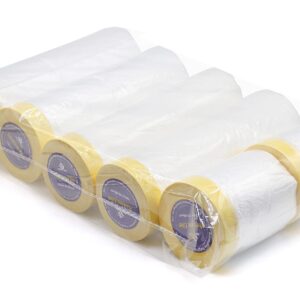 BOMEI PACK 6Rolls Pre-Taped Masking Film, Tape and Drape for Automotive Painting Covering, 3 Multi Size x 66Feet/ Roll