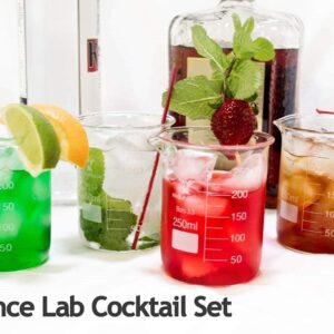 Glass Beaker Set, 4 Pack Graduated Measuring Beakers 25ml 50ml 100ml 200ml Low Form Griffin Thick Wall Lab Beakers with 4 Pcs 1ml Glass Pipette