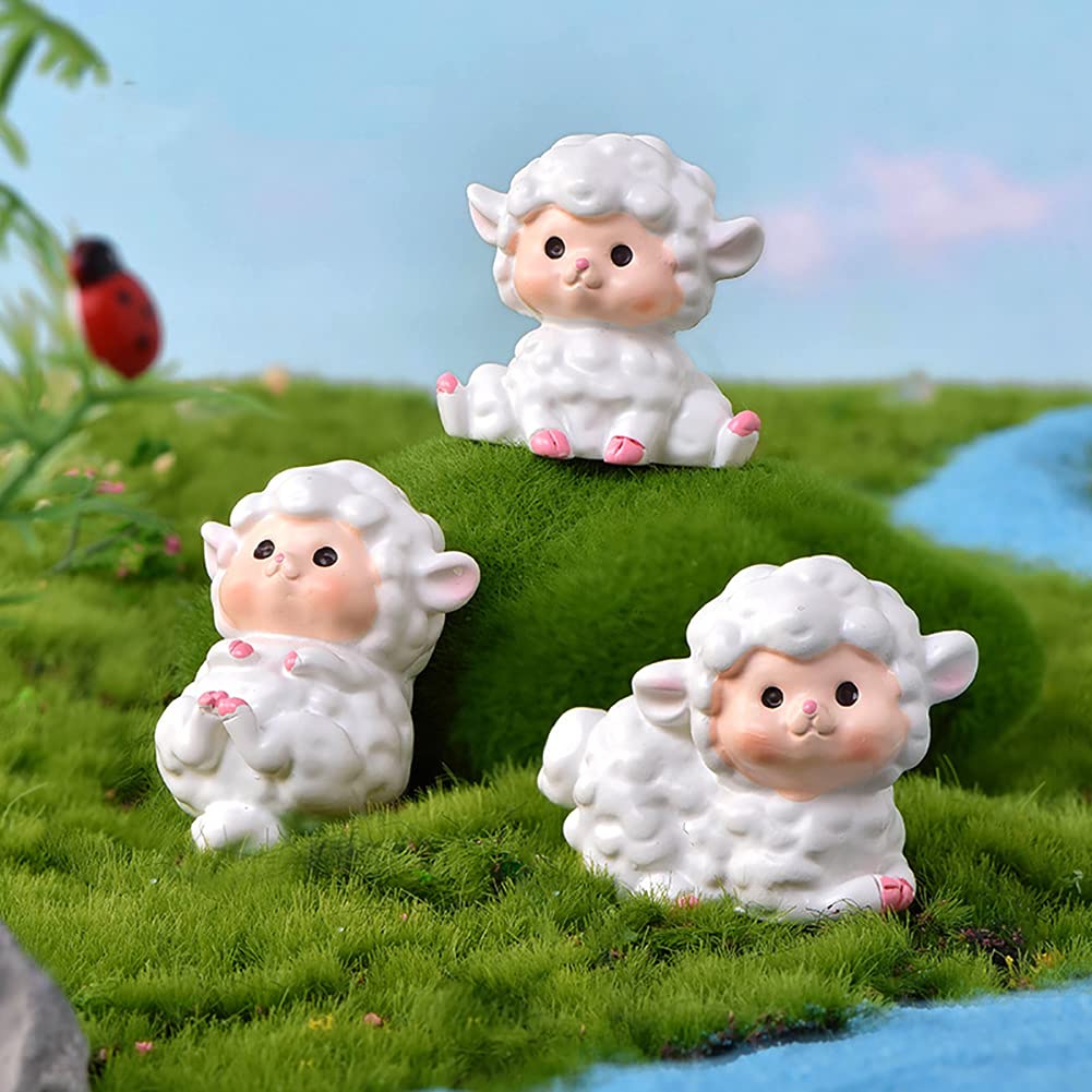 Super Cute Sheep Figure Animal Toys Set Cake Topper, 5Pcs Miniature Sheep Figurine Toy Set for Kids Baby Shower Birthday Party Cake Decoration