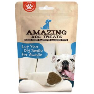 amazing dog treats - stuffed shin bone for dogs (peanut butter, 5-6 inch - 3 count) - all natural dog bones