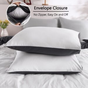 White Duvet Cover King Size, Ultra Soft Double Brushed Microfiber Duvet Cover Set 3 Pieces with Zipper Closure, Reversible Duvet Cover for All Season, White/Charcoal Grey, 104x90 Inches