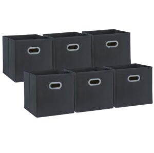 pomatree 13x13x13 storage cube bins - 6 pack | large and sturdy, dual plastic handles | cube storage bins | foldable, closet and storage fabric bin baskets | home and office organizers (dark grey)