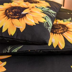 NTBED Black Sunflowers Comforter Set Queen Yellow Floral Botanical 3-Pieces Microfiber Bedding Quilt for Girls Teens (Black, Queen)