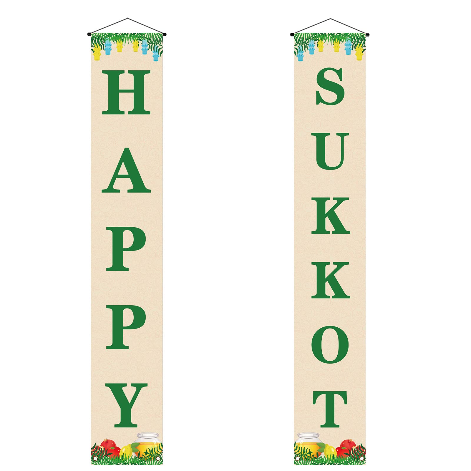 Happy Sukkot Porch Banner Sukkah Etrog Jewish Holiday Celebration Front Door Sign Wall Hanging Party Decoration