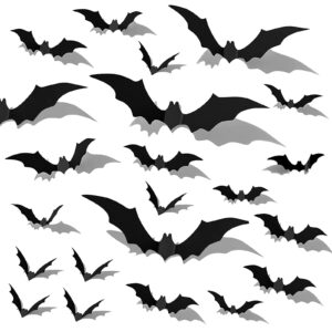 halloween 3d bats decoration, 96 pcs 4 sizes pvc 3d decorative scary bats wall decal wall sticker for diy home bathroom indoor hallowmas decoration party supplies