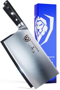 dalstrong chinese cleaver knife-9"- gladiator series 'r'-high carbon steel - razor sharp - black handle - giftable meat cleaver, vegetable knife-w/sheath - nsf certified