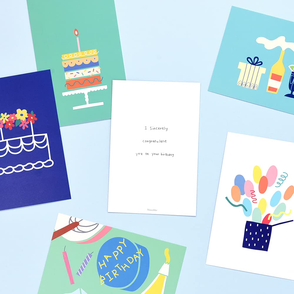 Monolike Birthday Party Single cards - mix 24 pack, lovely 24 Single cards