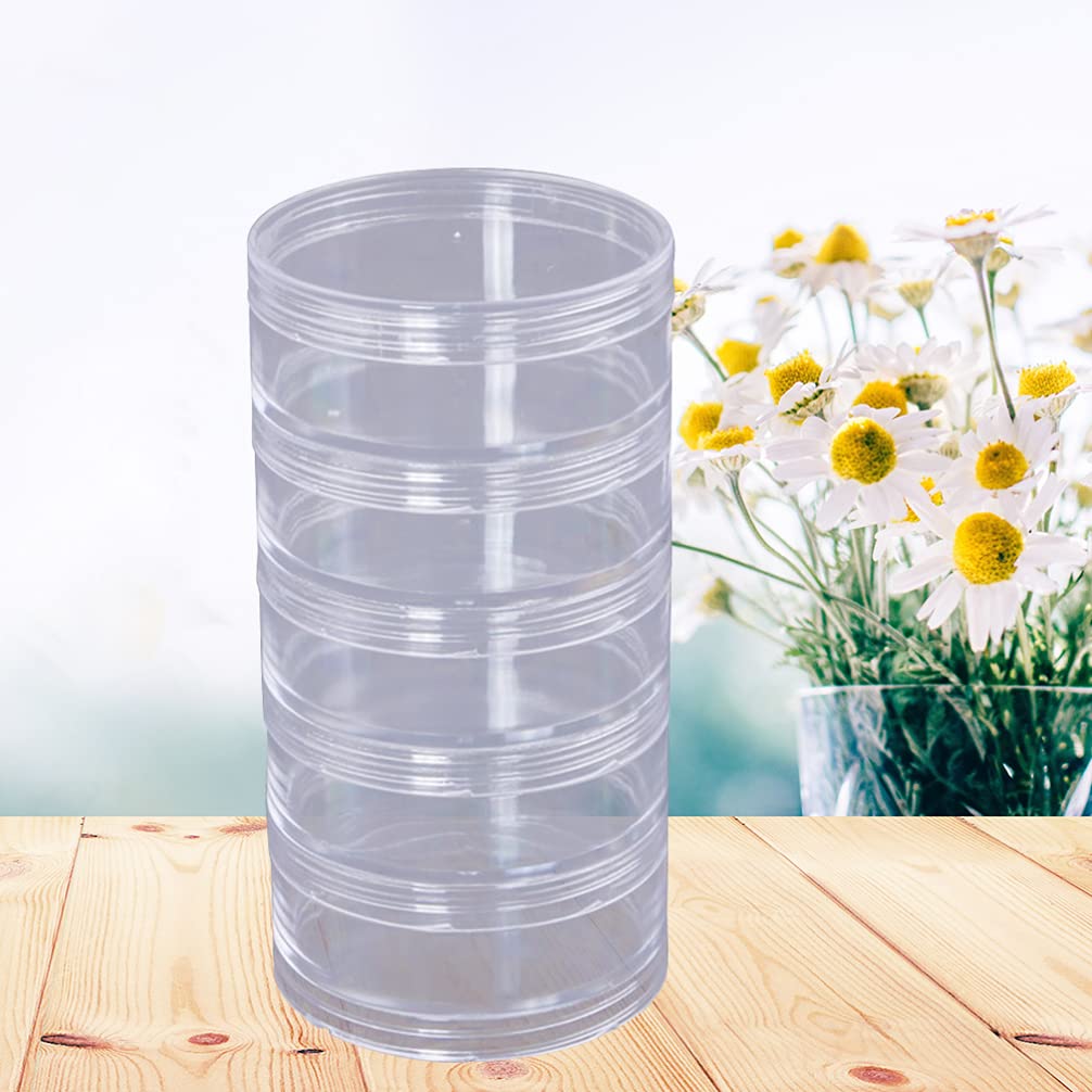 Diamond Storage Box Bead Storage Containers Clear Plastic Cylinder Bead Organizer 5 Layer Stackable Bead Storage Jars for Beading Storage Painting Embroidery Box