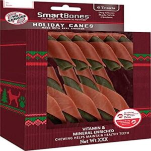 smartbones holiday canes, 6 count, made with real chicken, rawhide-free chews for dogs