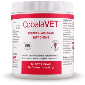 cobalavet vitamin b12 & b9 for small dogs & cats - supports the nervous system, brain function, immune defenses & cell growth - blood cell formation - metabolic pathway - 60 soft chews