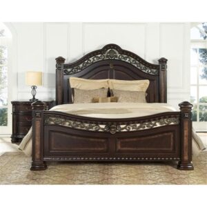 BOWERY HILL King Size Bed Bed with Headboard, Footboard, Wooden Slats in Wood, in Chocolate, No Box Spring Needed, Easy Assembly