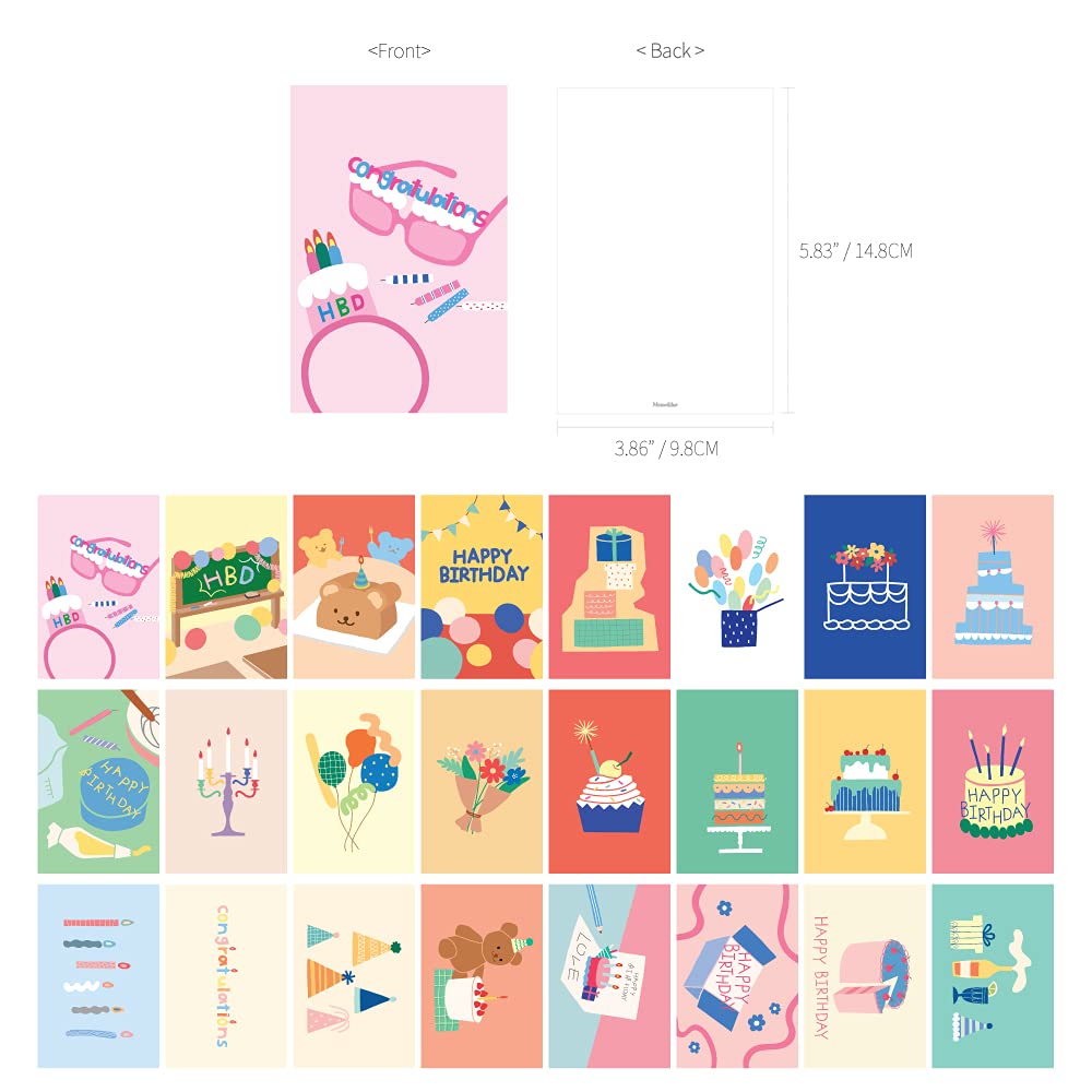 Monolike Birthday Party Single cards - mix 24 pack, lovely 24 Single cards