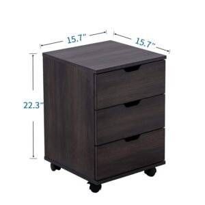 VICLLAX 3 Drawer Dresser Mobile Cabinet Under Desk Storage for Home Office, Fully Assembled Except Casters, Brown Walnut Finish