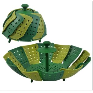 beilay green vegetable steamer basket, premium plastic veggie steamer basket - folding expandable steamers to fits various size pot 25x11