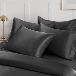 Ersmak 6 Pieces Satin Duvet Cover Full/Queen Size Luxury Silky Bedding Duvet Cover Set with 1 Soft Duvet Cover, 4 Queen Pillowcases and 1 Body Pillowcase, Black