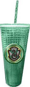 spoontiques - slytherin diamond cup with straw - acrylic 20 oz. tumbler drinkware with lid